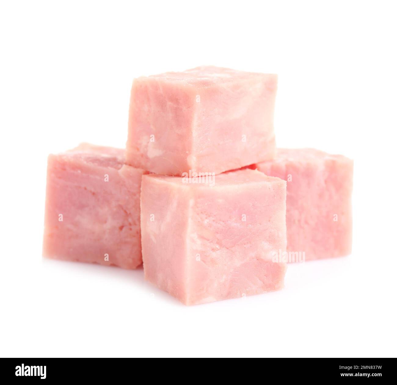 Cubes of tasty fresh ham isolated on white Stock Photo - Alamy