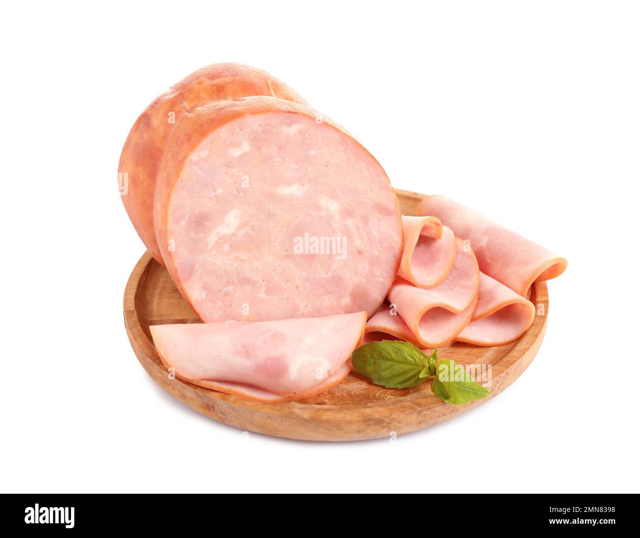 Tasty fresh ham with basil isolated on white Stock Photo - Alamy