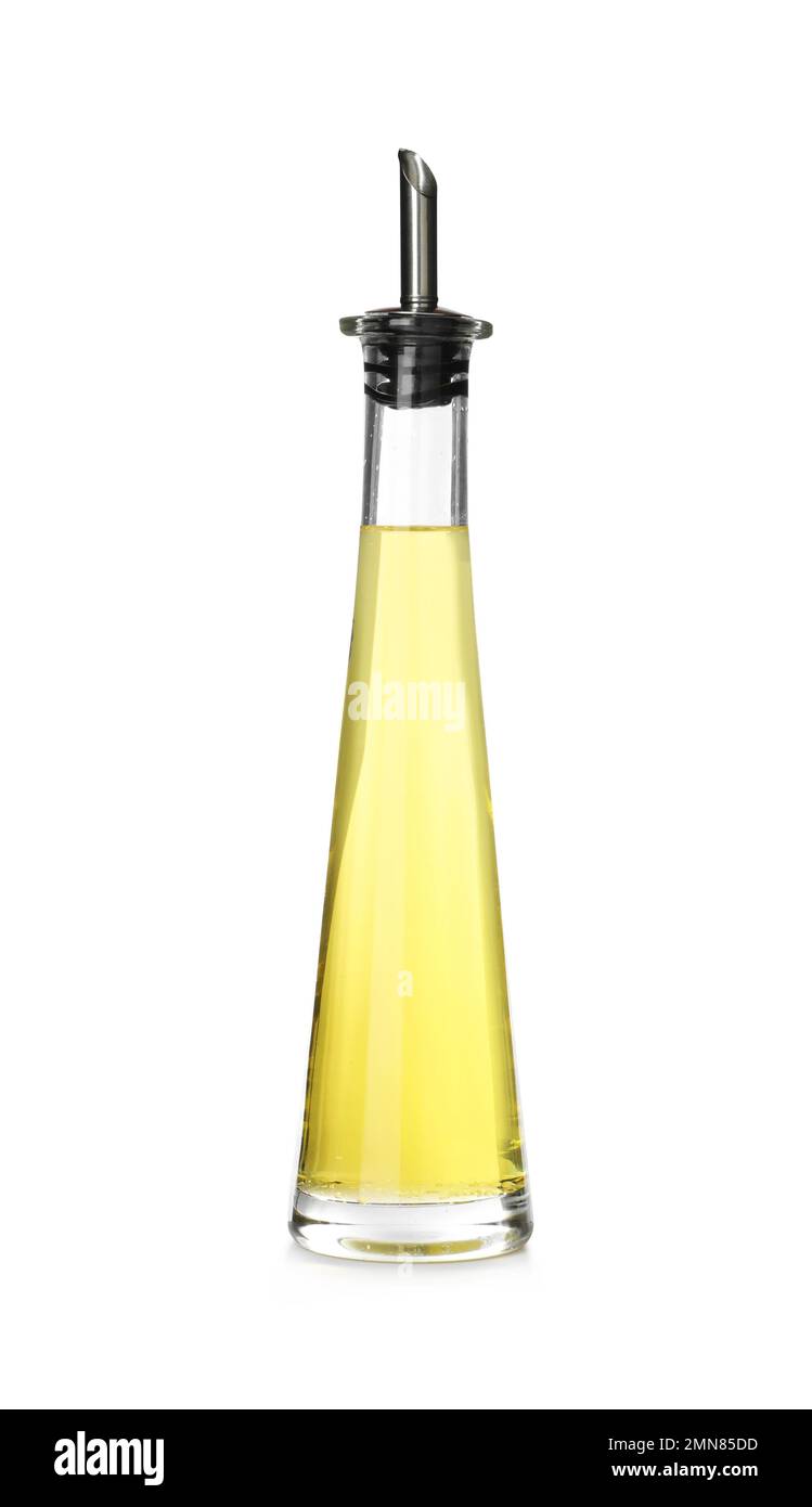 Cooking oil in glass bottle isolated on white Stock Photo - Alamy