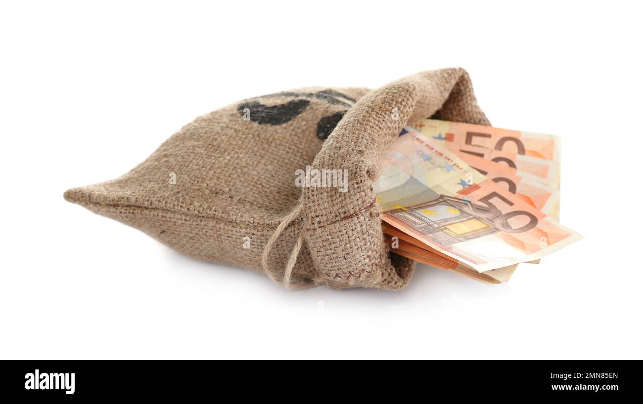 Sack full of money isolated on white Stock Photo - Alamy