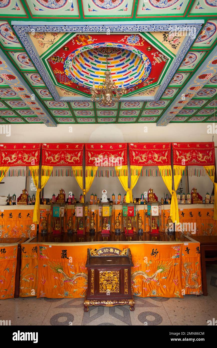 Buddhist altar or shrine, interior of the Manna Hall, with its ...