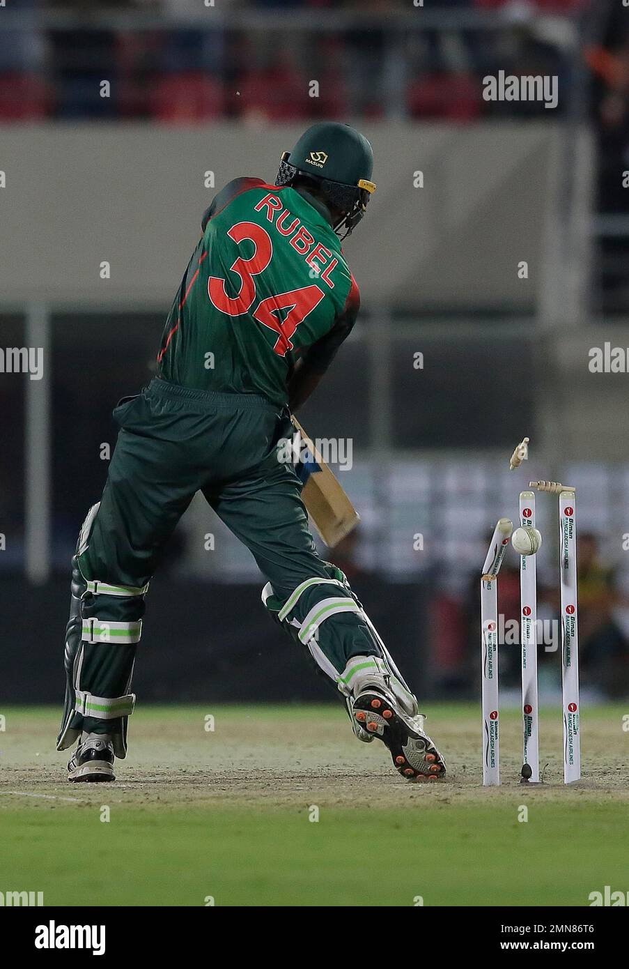 Bangladesh cricket player Rubel Hossain is bowled during the first T20 ...