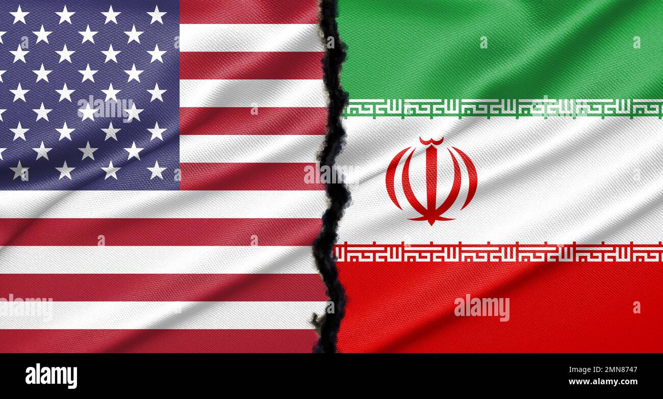 Flags of Iran and USA, Iran vs US in world war crisis concept, Country ...