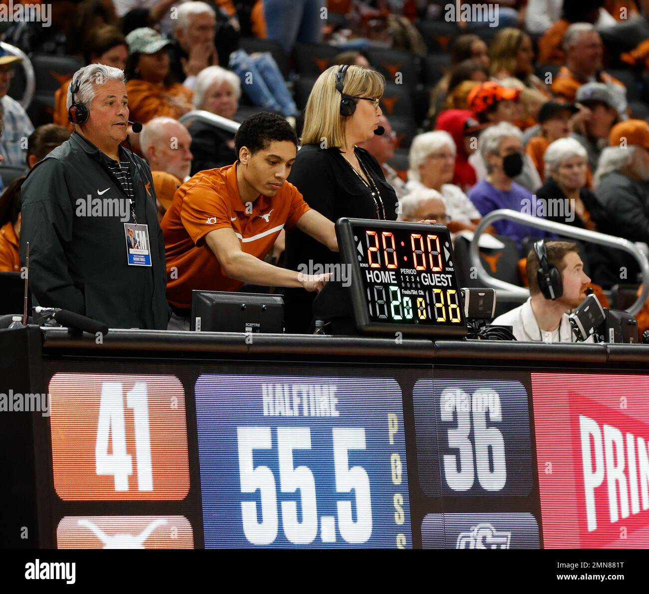 Austin, TX, USA. 28th Jan, 2023. Stadium staffers work to set up ...