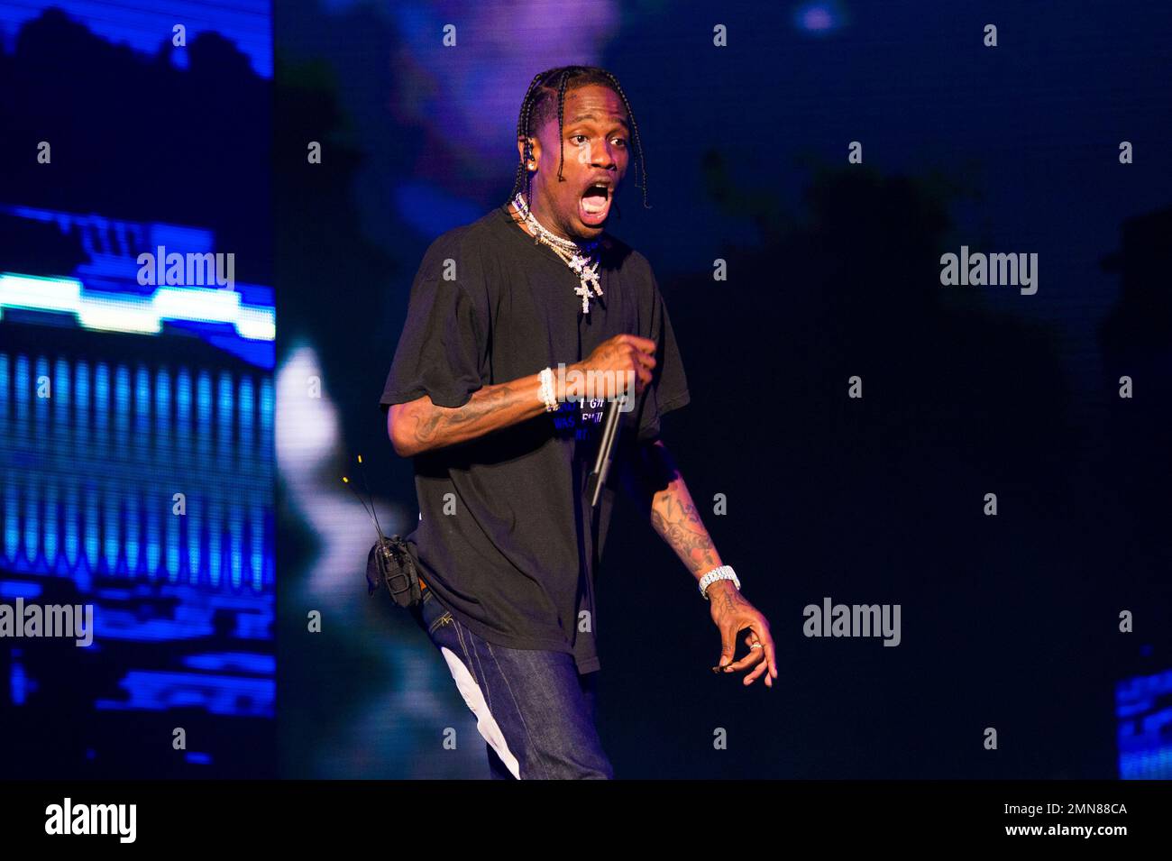 Rapper Travis Scott performs at The Governors Ball Music Festival at ...