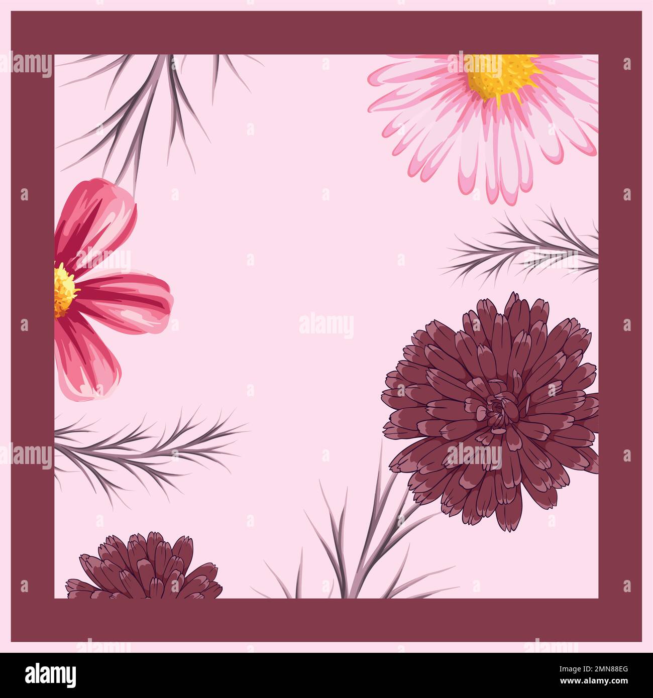 Square floral pattern for the silk scarf, Textile print, Vector ...