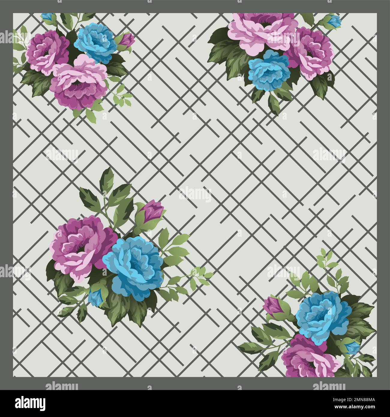 Square floral pattern for the silk scarf, Textile print, Vector ...
