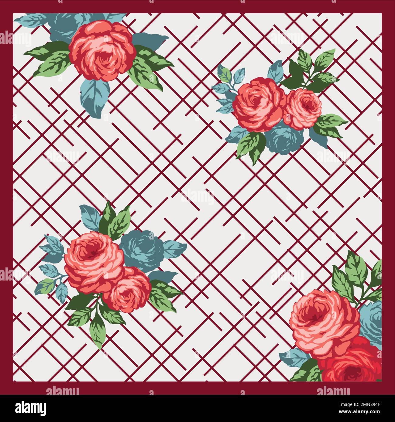 Square floral pattern for the silk scarf, Textile print, Vector ...