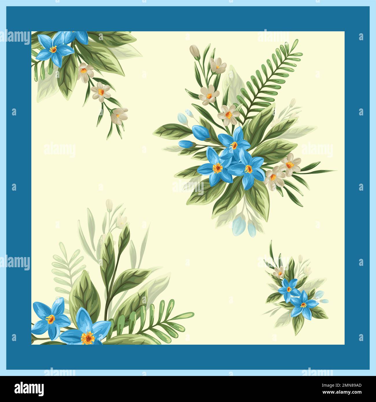 Square floral pattern for the silk scarf, Textile print, Vector ...