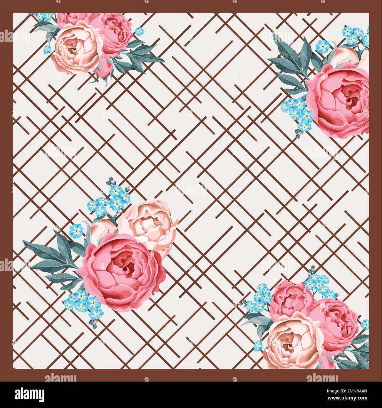 Square floral pattern for the silk scarf, Textile print, Vector ...