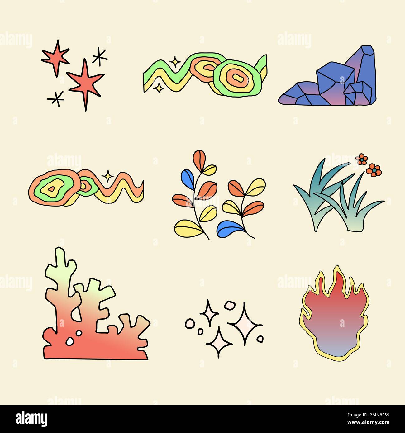 Funky doodle collage elements, colorful design set vector Stock Vector ...
