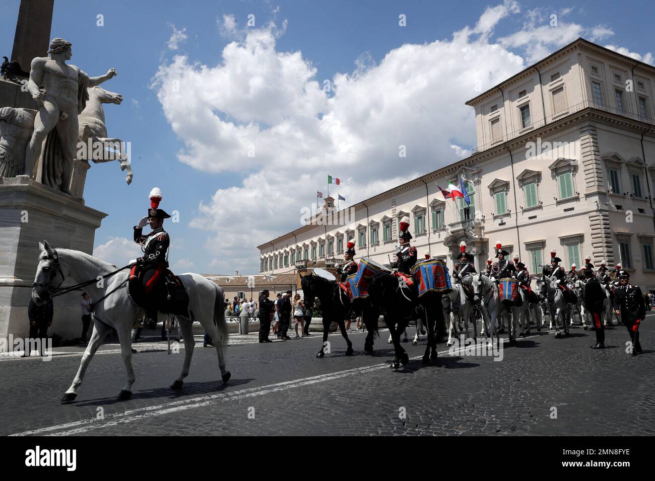 Horse-mounted Carabinieri officers perform the changing of the guard ...
