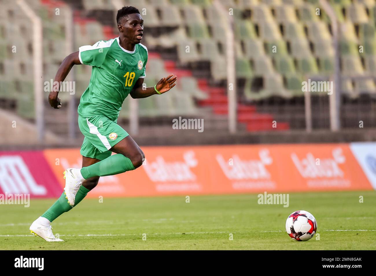 Senegal's Ismaila Sarr kicks the ball during a friendly soccer match ...