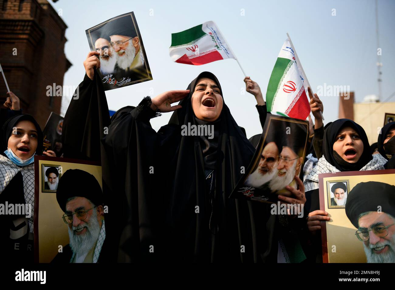 Tehran, Iran. 24th Jan, 2023. Iranian students chant slogans during ...