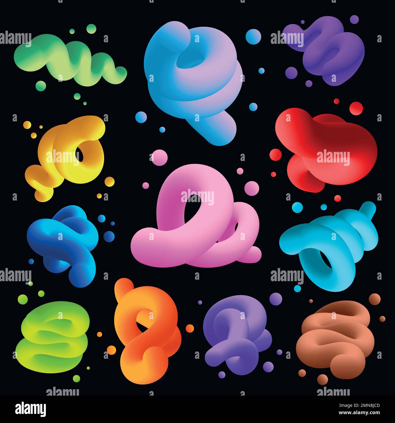 3D abstract fluid shape, colorful twisted clipart vector set Stock ...