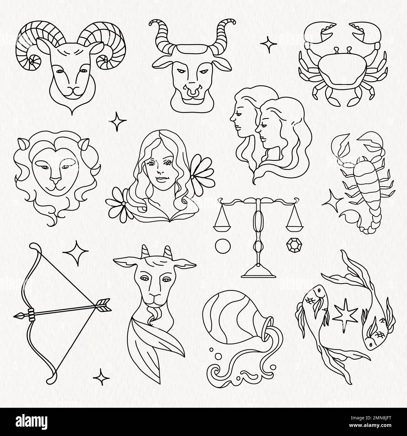 Zodiac signs doodle collage element, horoscope illustration set vector ...