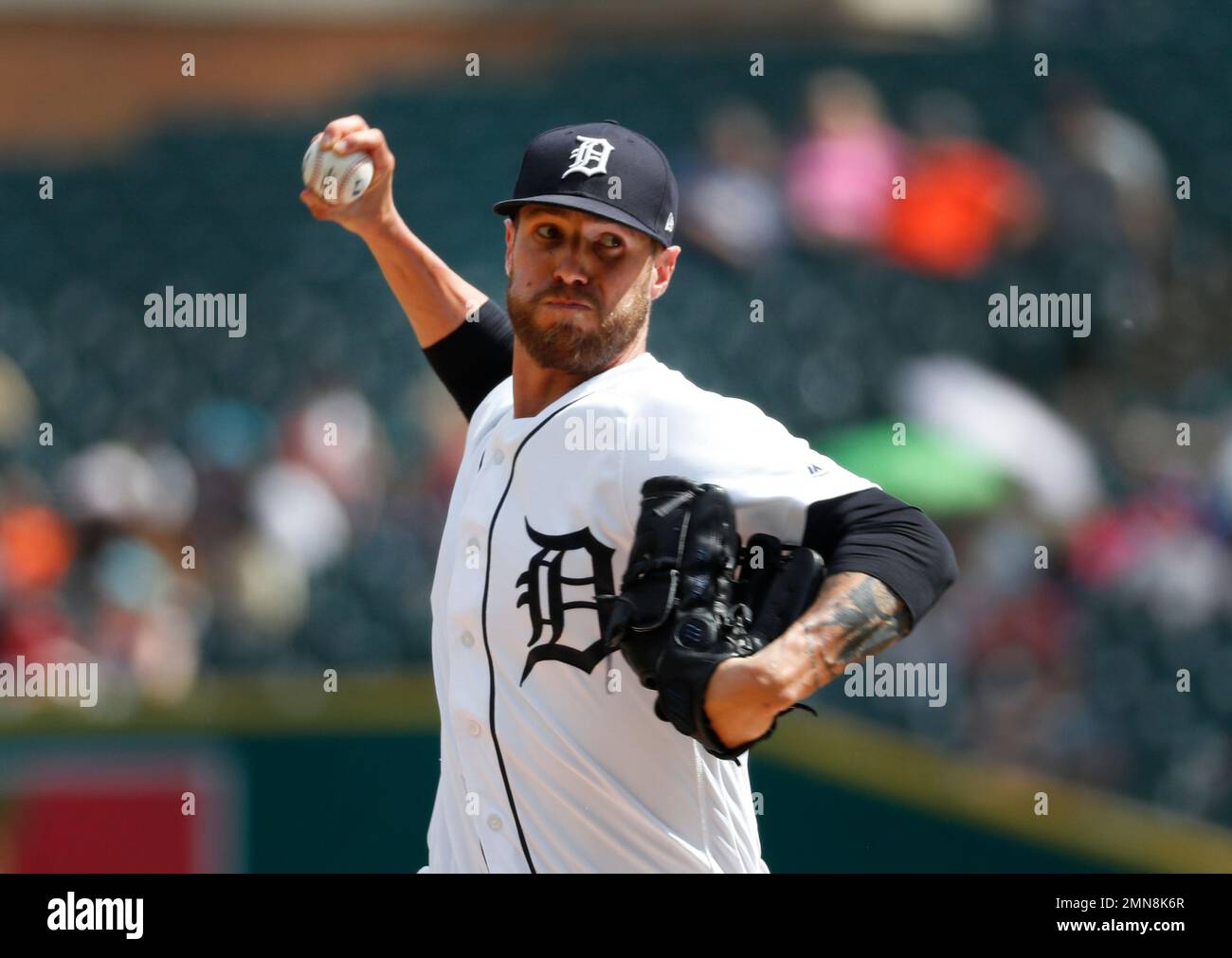 Detroit Tigers relief pitcher Shane Greene throws in the ninth inning ...