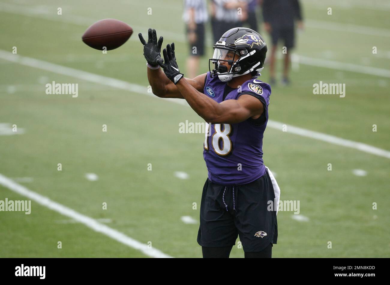 Baltimore Ravens wide receiver Andre Levrone runs a drill during an NFL ...