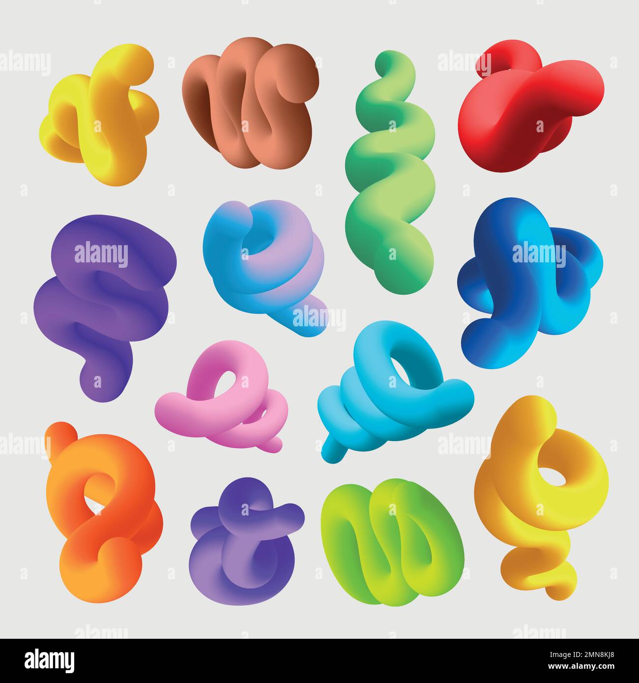 3D abstract fluid shape, colorful twisted clipart vector set Stock ...