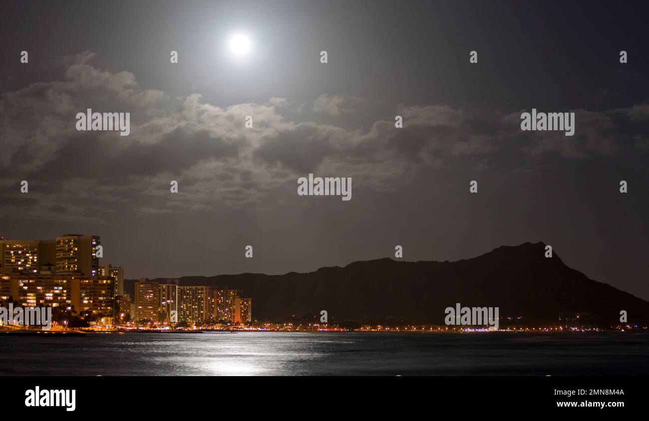 FILE - In this May 5, 2012 file photo, the moon lights up Waikiki and ...