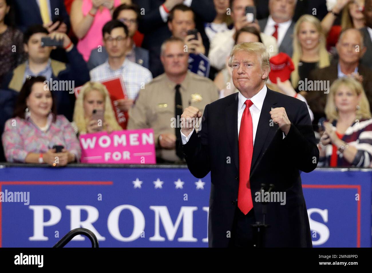 President Donald Trump leaves the stage at a rally Tuesday, May 29 ...