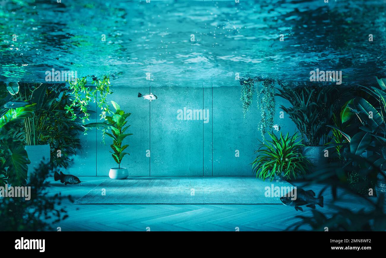 submerged modern concrete interior. 3d render Stock Photo - Alamy