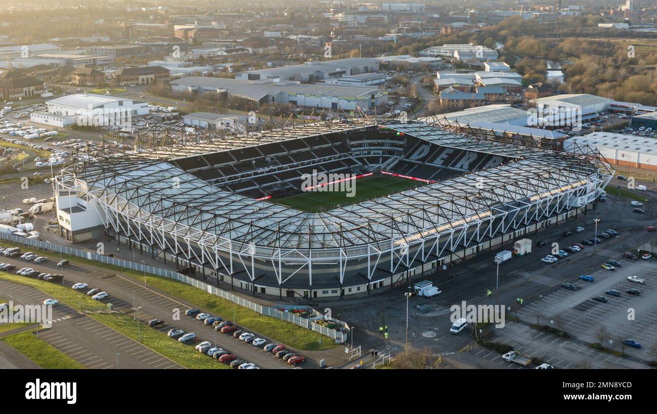 An aerial view of Pride Park ahead of this evenings the Emirates FA Cup ...