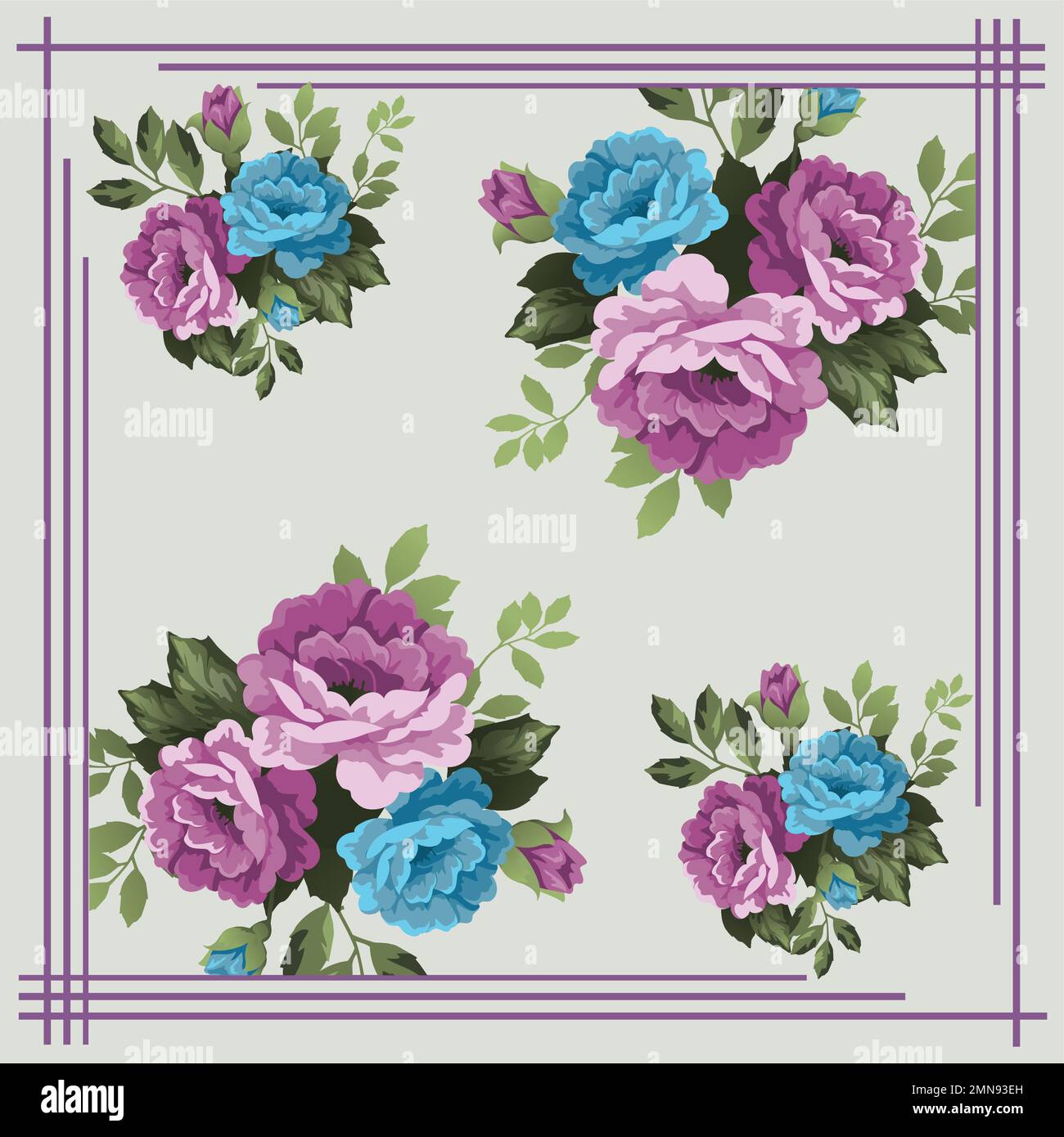Square floral pattern for the silk scarf, Textile print, Vector ...