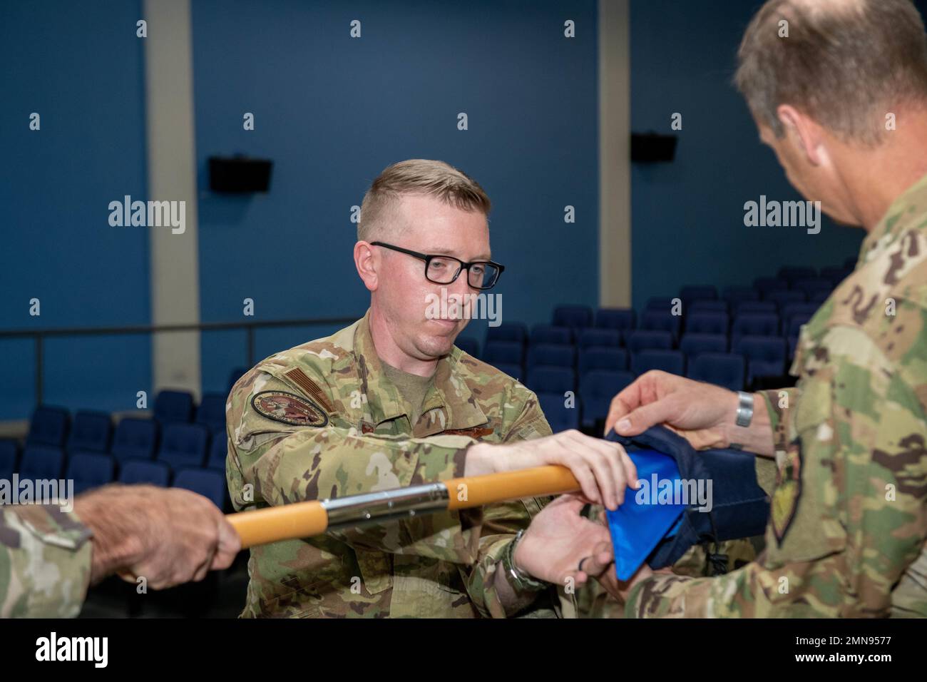 U.S. Air Force Maj. Gen. Corey Martin (right), 18th Air Force Commander ...