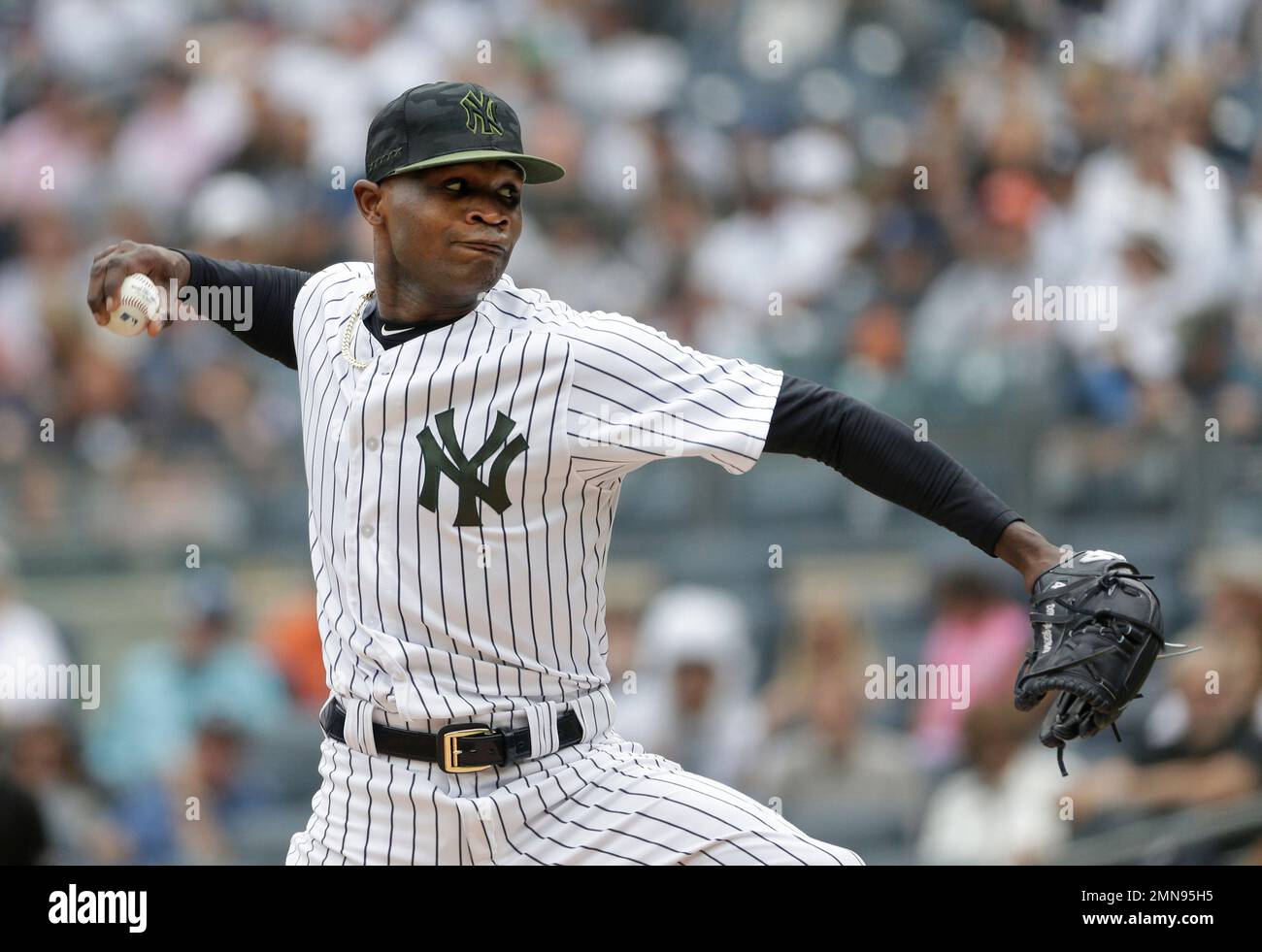 New York Yankees pitcher Domingo German throws during the first inning ...