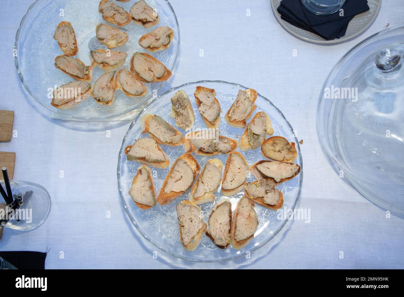 food toast of duck foie gras arranged in plates for an event Stock ...