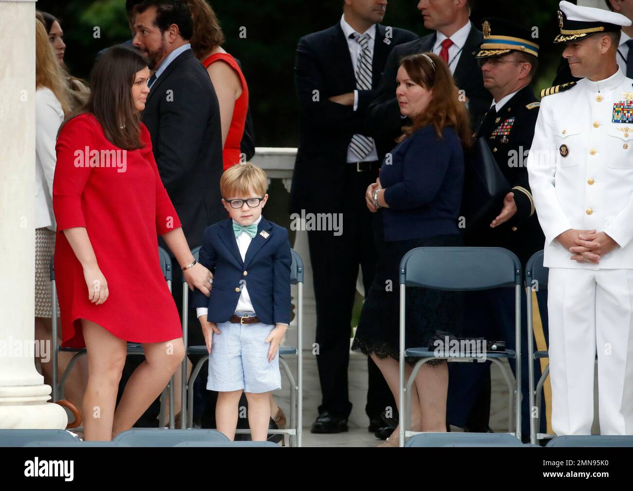 White House press secretary Sarah Huckabee Sanders arrives with her son ...