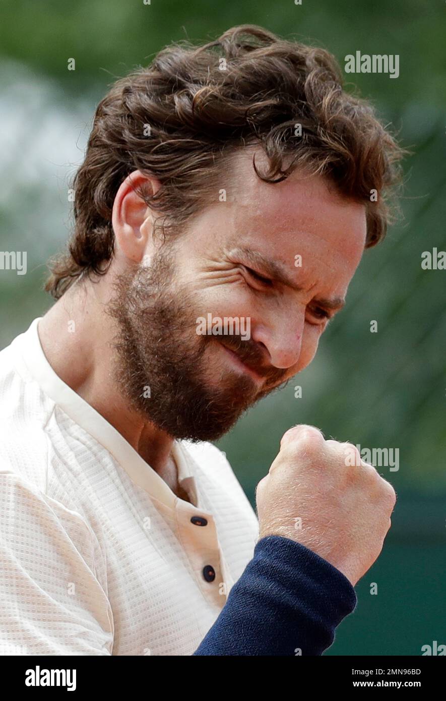 Latvia's Ernests Gulbis celebrates a winning point as he plays ...
