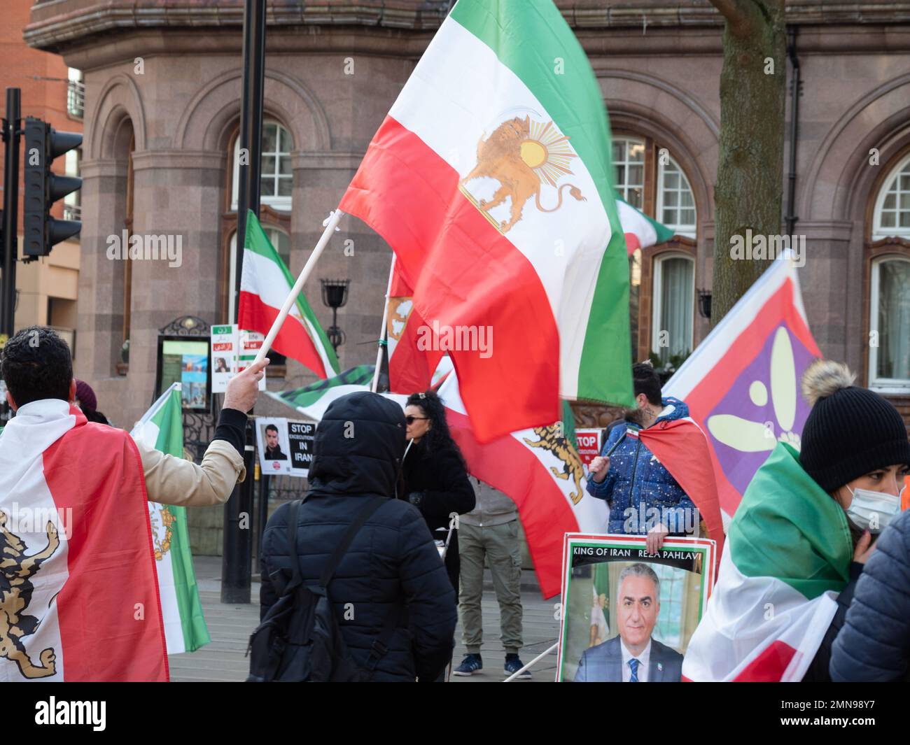 Manchester UK Jan 2023 protesters waving freedom for Iran flags at ...
