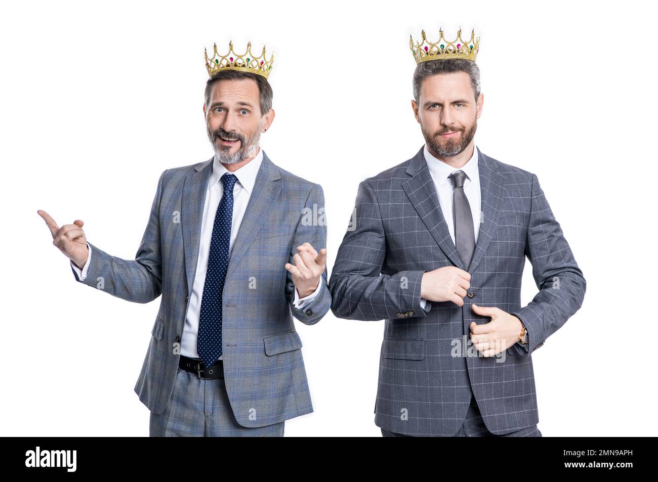 successful businessmen smile in crown isolated on white background ...