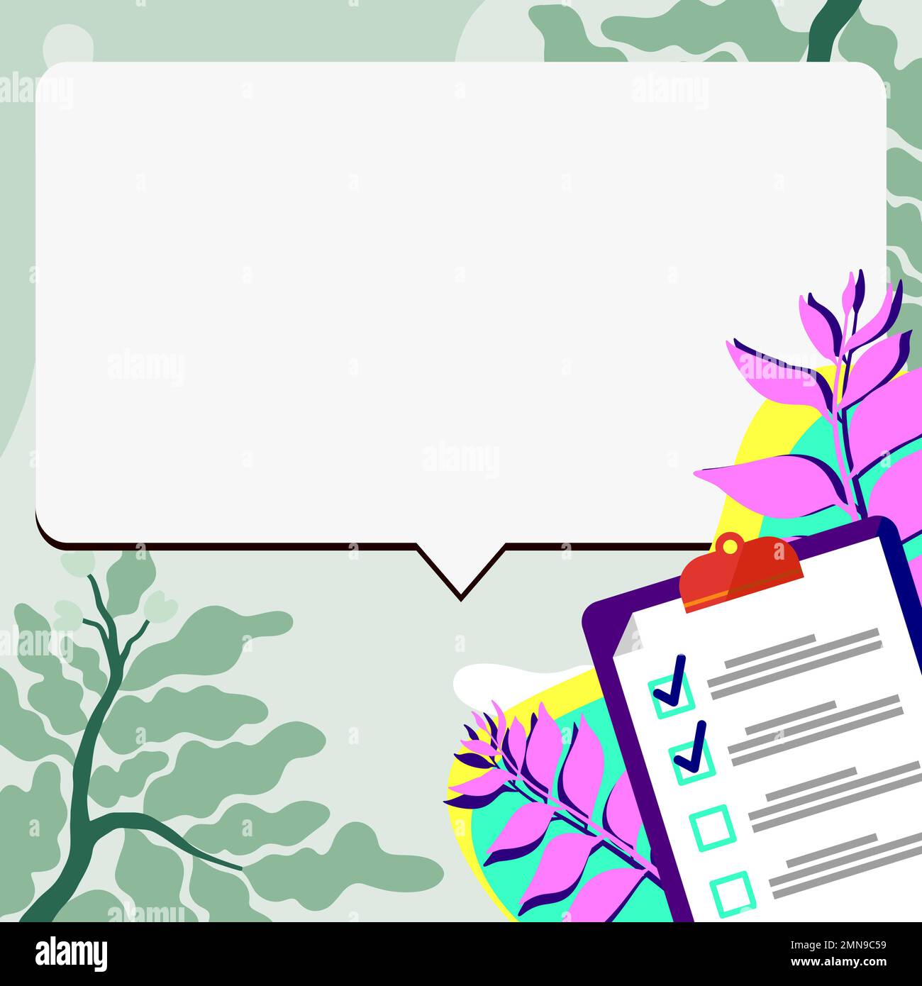 Paper with plan on bright colored background. White text holder with ...