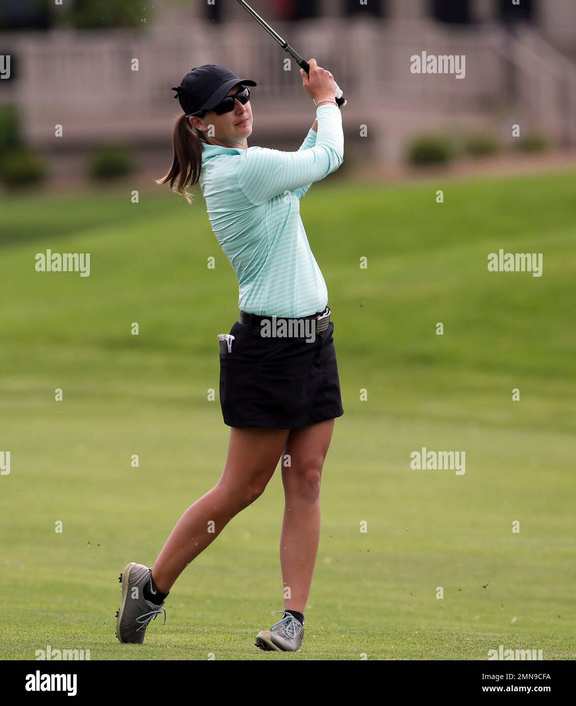 Lindy Duncan watches her approach shot from the second fairway during ...