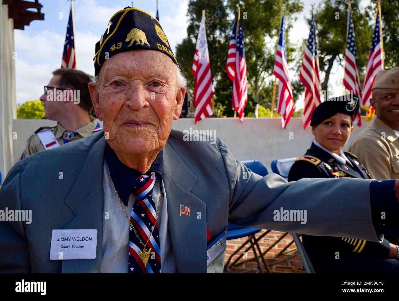 WWII veteran Jimmy Weldon poses for a photo during a ceremony at the ...