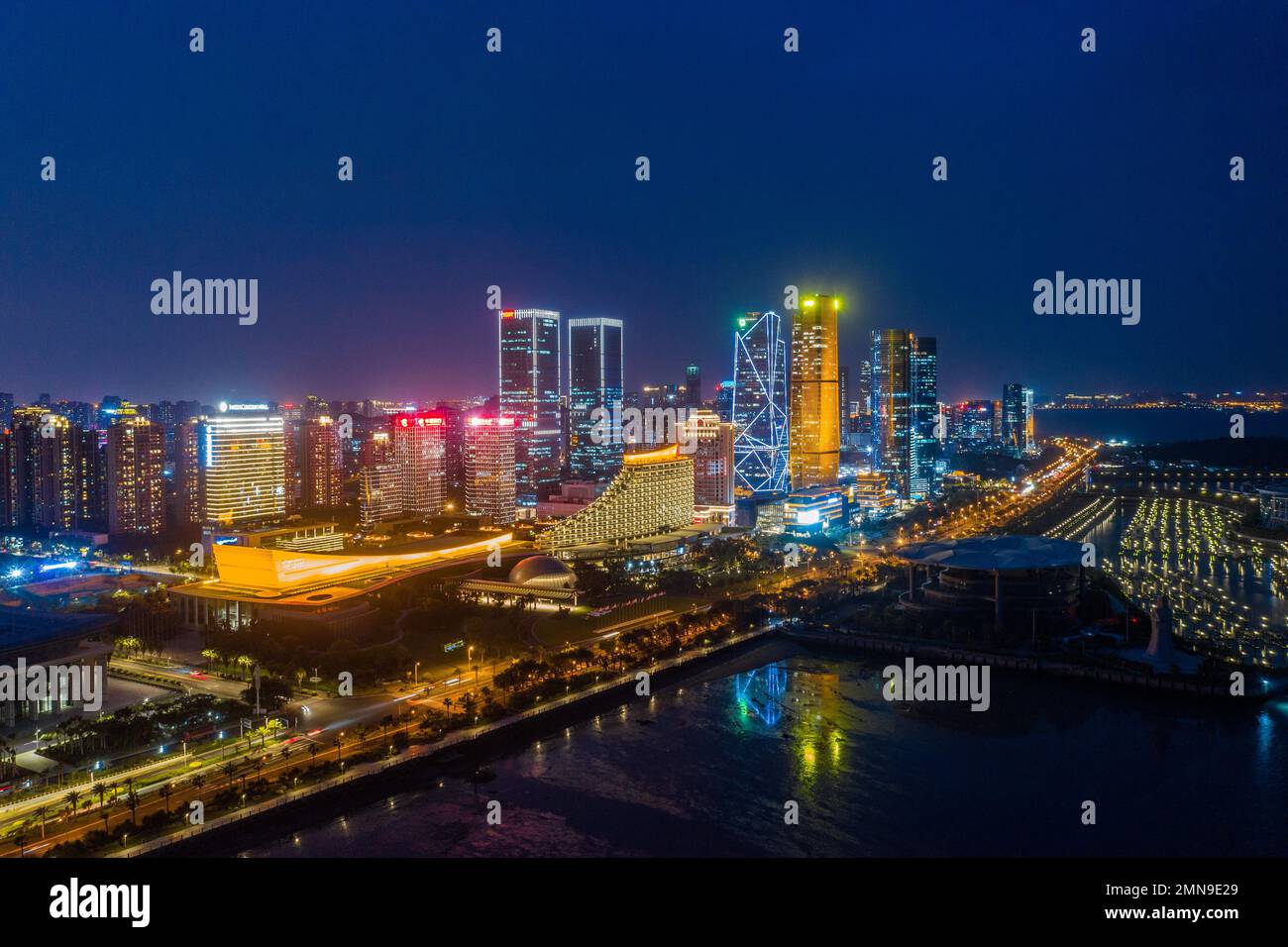 Have a bird's eye view of xiamen city at night Stock Photo - Alamy