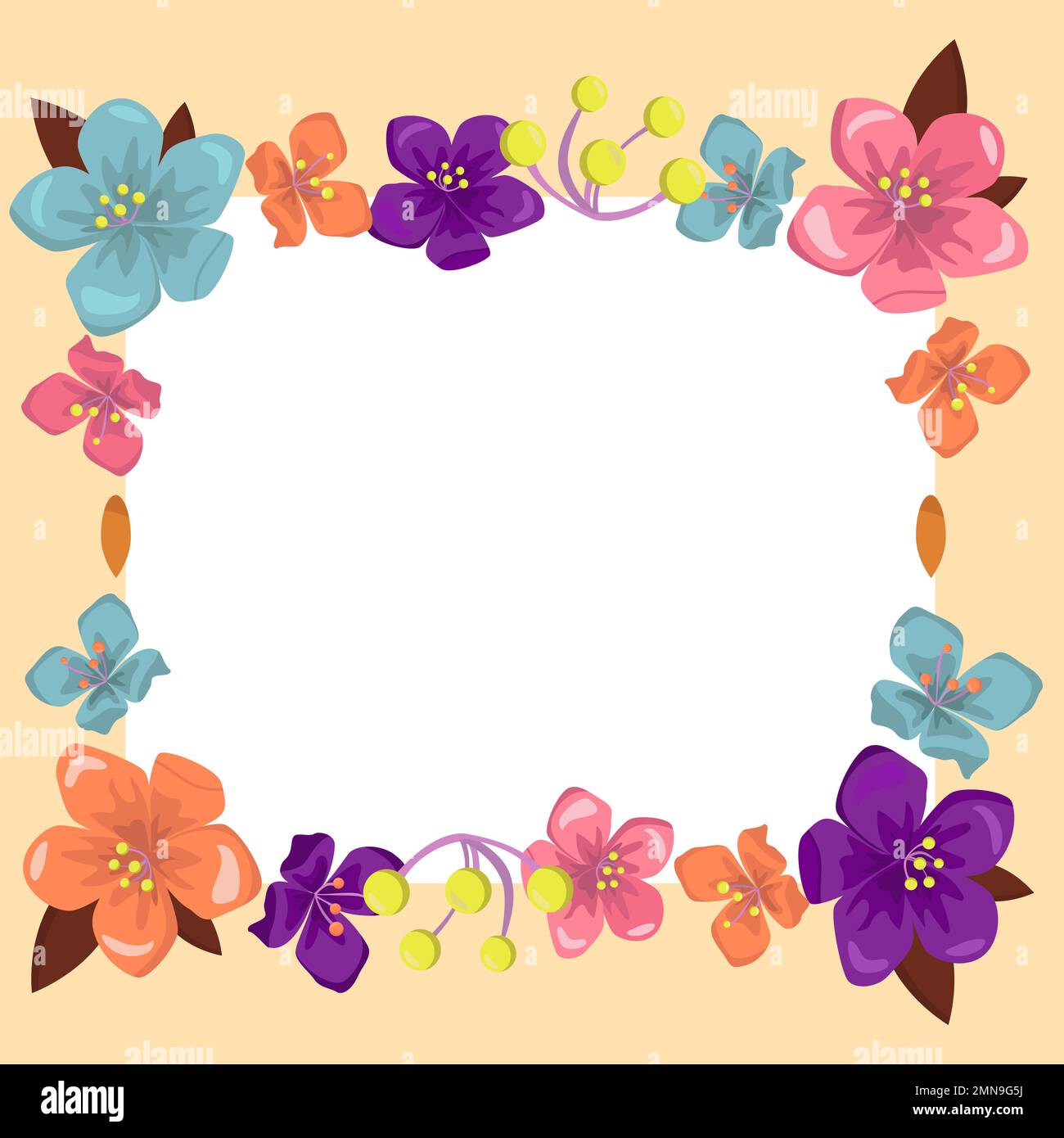 Text Frame Surrounded With Assorted Flowers Hearts And Leaves ...