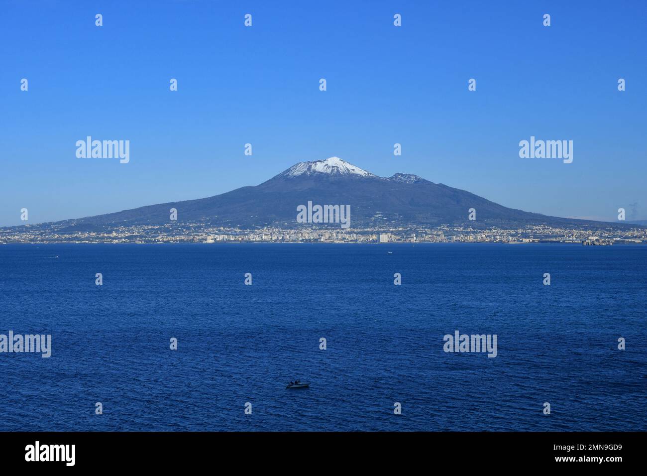 The Vesuvius volcano stands out over the gulf of Naples. Landscape from ...