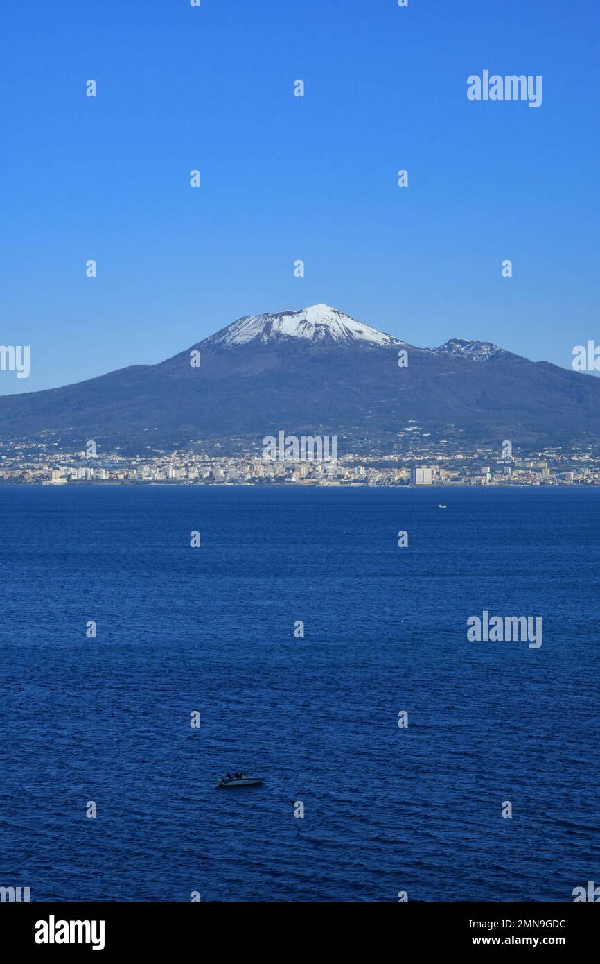 The Vesuvius volcano stands out over the gulf of Naples. Landscape from ...