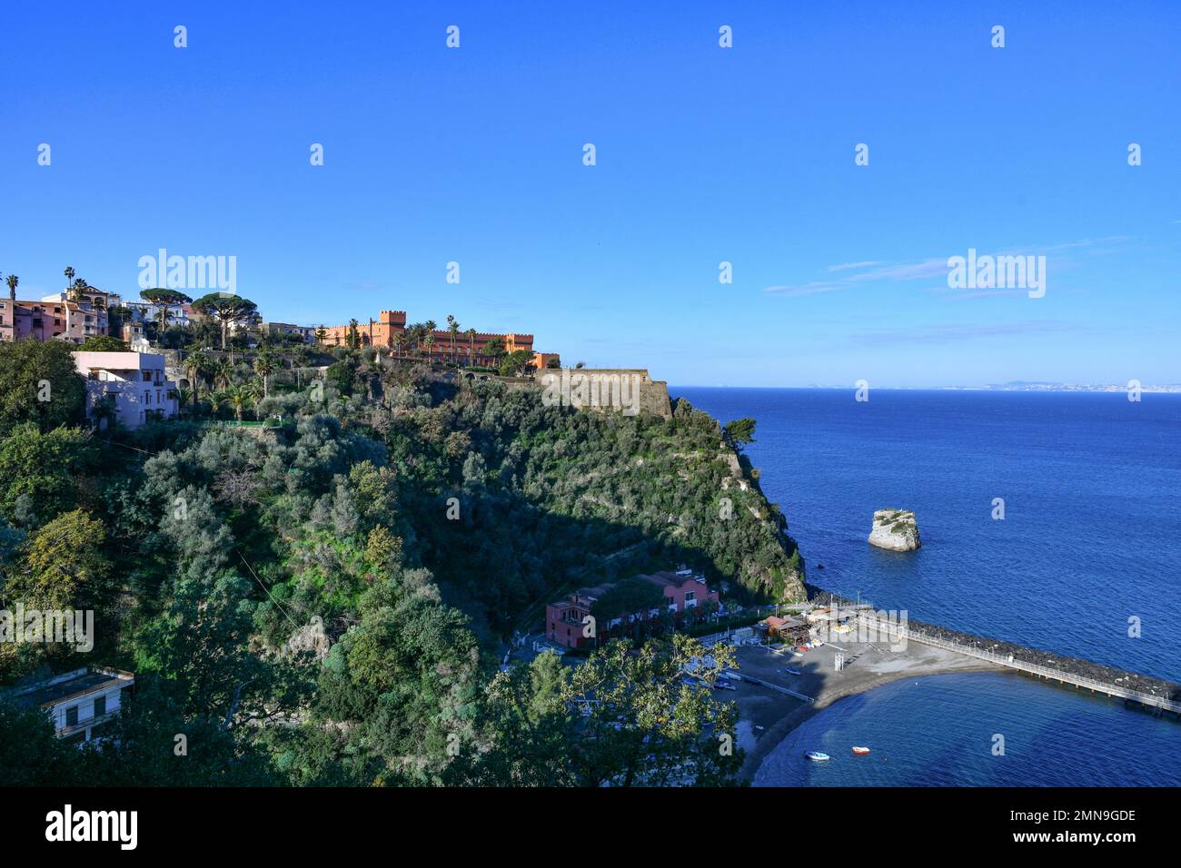 The Vesuvius volcano stands out over the gulf of Naples. Landscape from ...