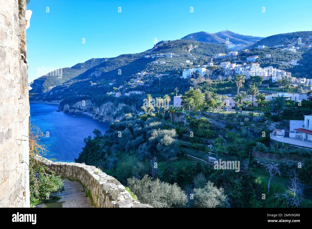 The Vesuvius volcano stands out over the gulf of Naples. Landscape from ...