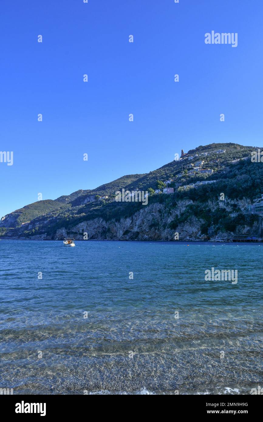 The Vesuvius volcano stands out over the gulf of Naples. Landscape from ...