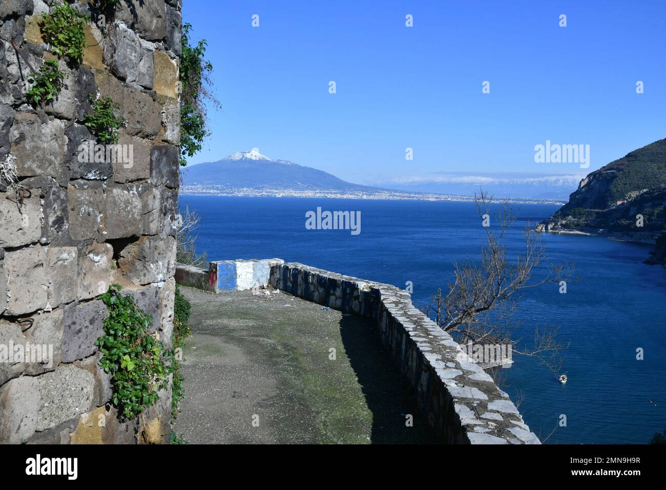 The Vesuvius volcano stands out over the gulf of Naples. Landscape from ...