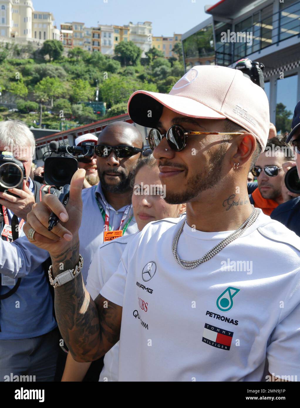 Mercedes driver Lewis Hamilton of Britain, thumbs up to supporters at ...