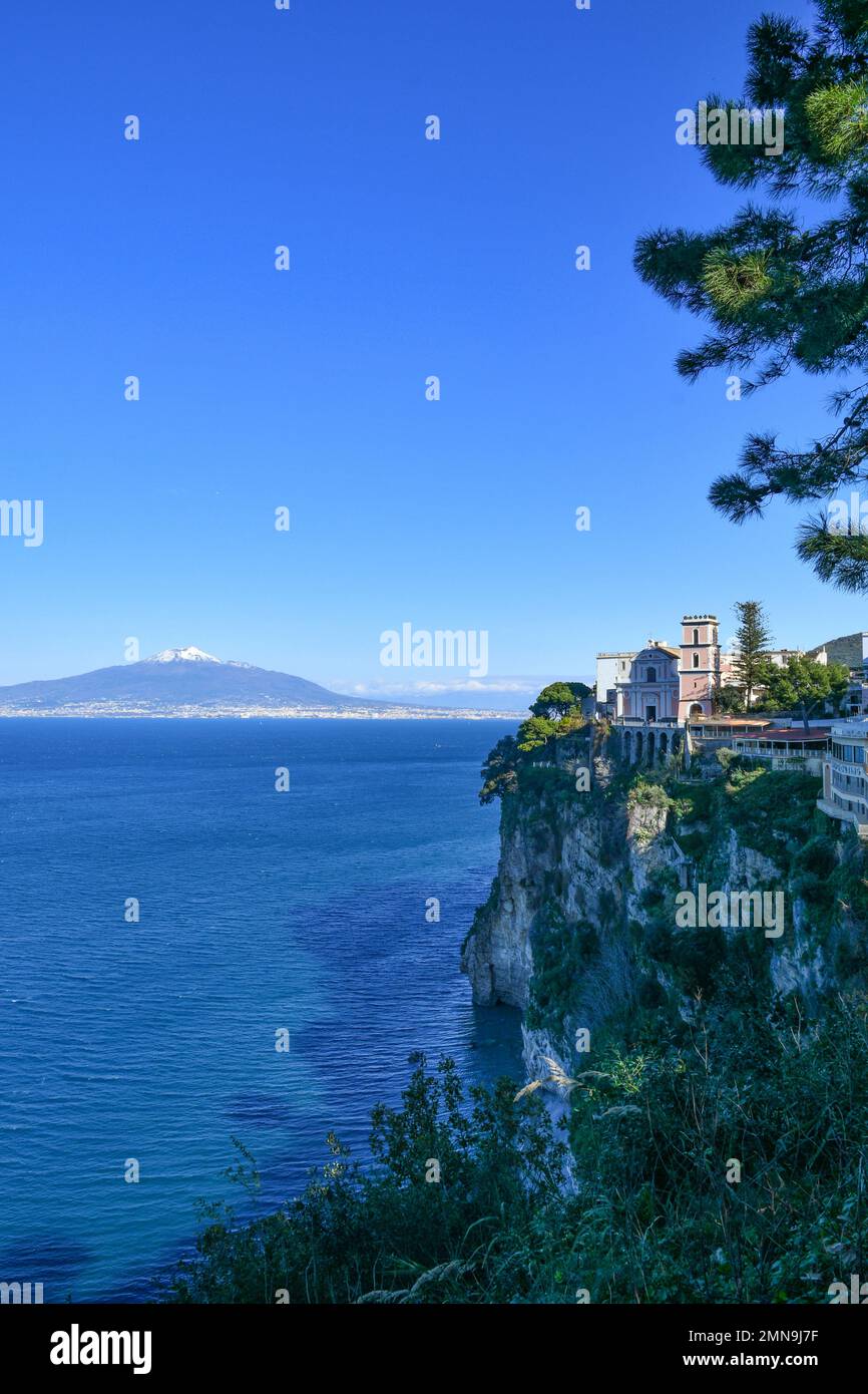 The Vesuvius volcano stands out over the gulf of Naples. Landscape from ...