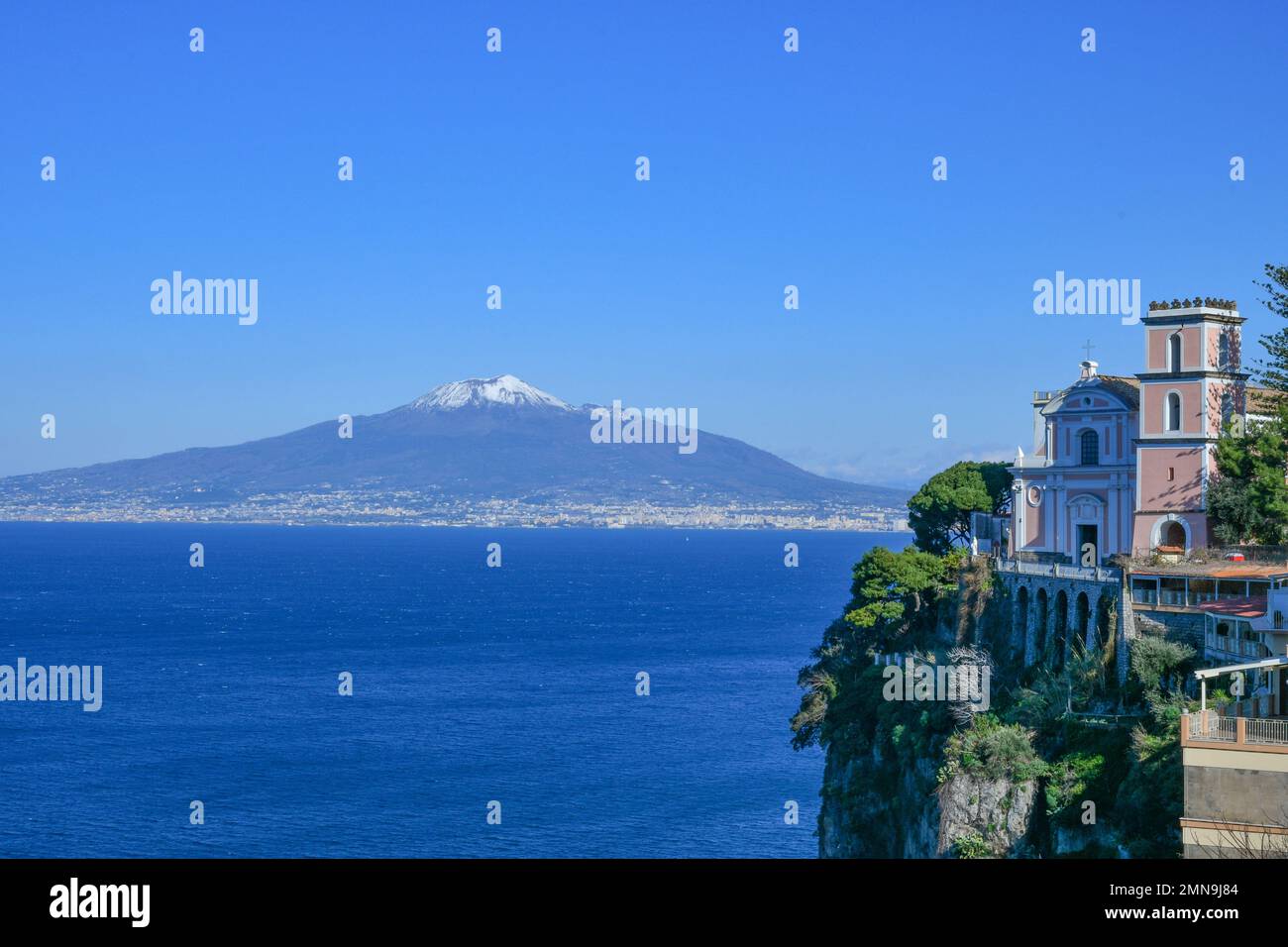 The Vesuvius volcano stands out over the gulf of Naples. Landscape from ...