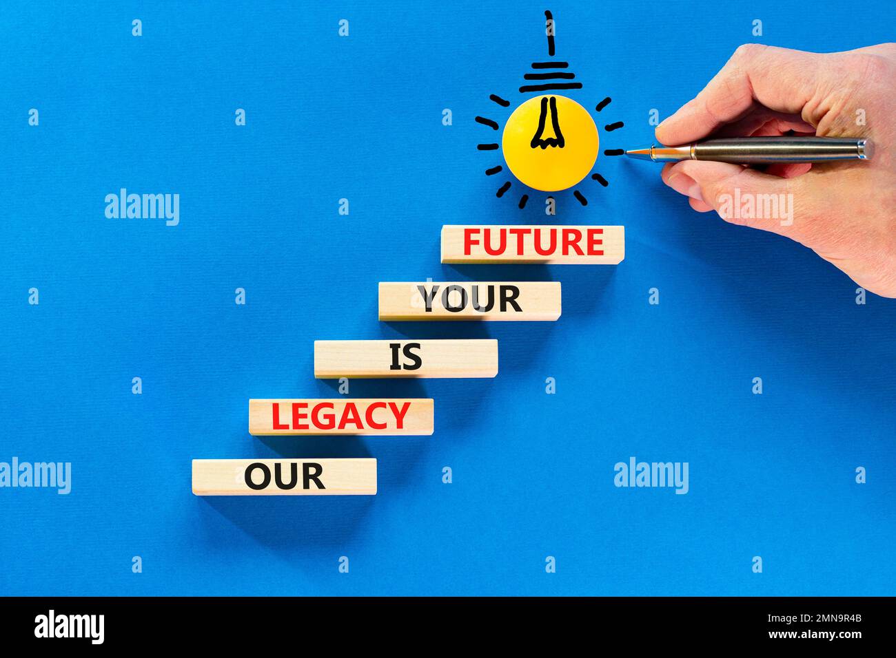 Legacy and future symbol. Concept words Our legacy is your future on wooden blocks. Beautiful ...